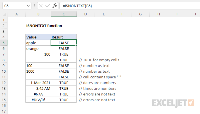 Excel ISNONTEXT Function Exceljet